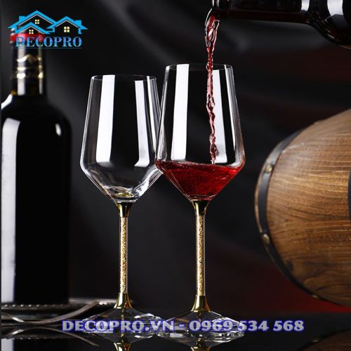 Bộ ly rượu vang pha lê đúc vàng 24k 420ml siêu bền đẹp